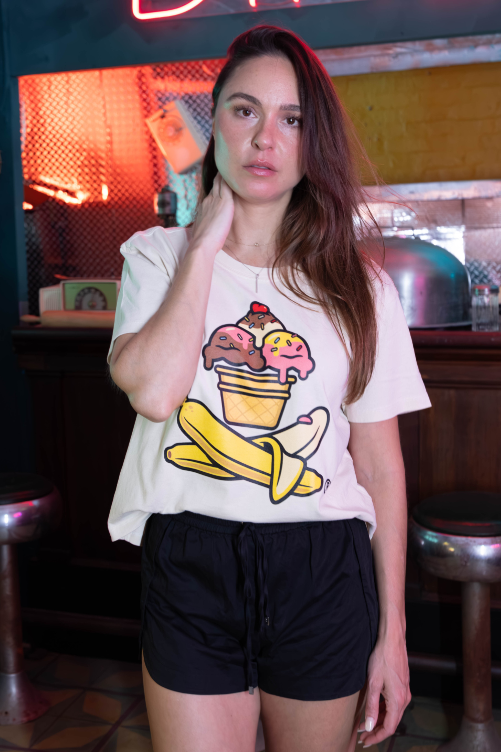 Womens Banana Split Crossbones Short Sleeve Premium Boxy Tee